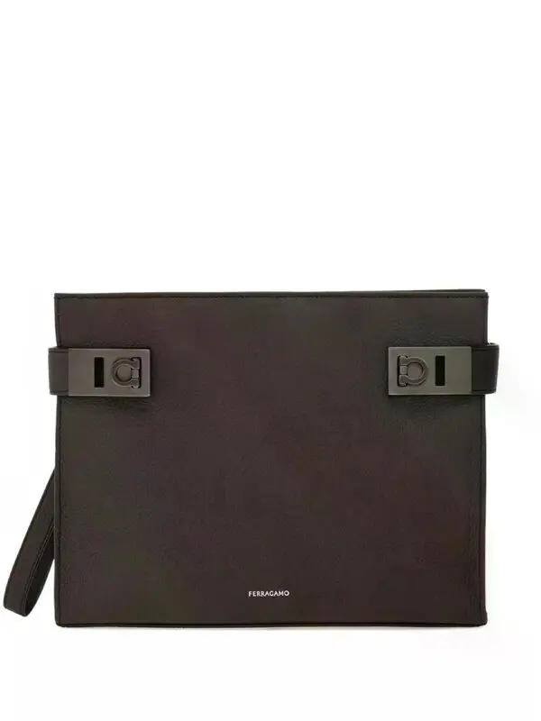 FERRAGAMO Gancini Buckles Clutch - Brown