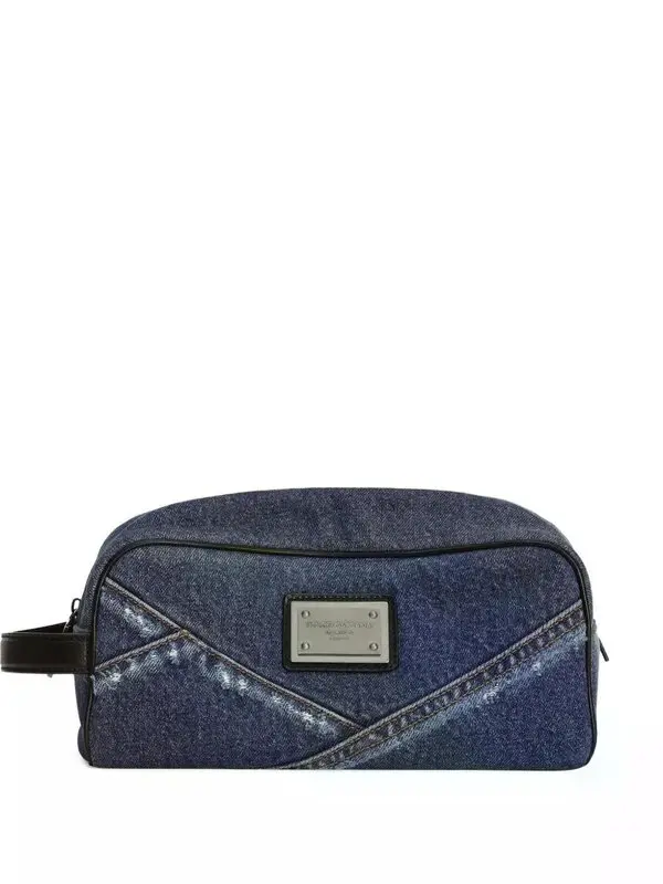 Dolce & Gabbana Logo-plaque Denim Pouch - Blue
