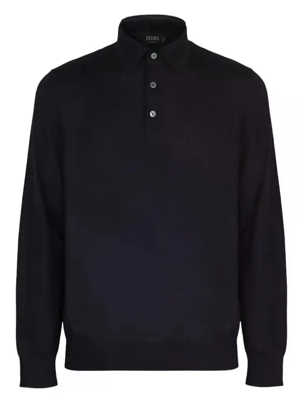 Zegna Ribbed Long-sleeve Polo Shirt - Blue