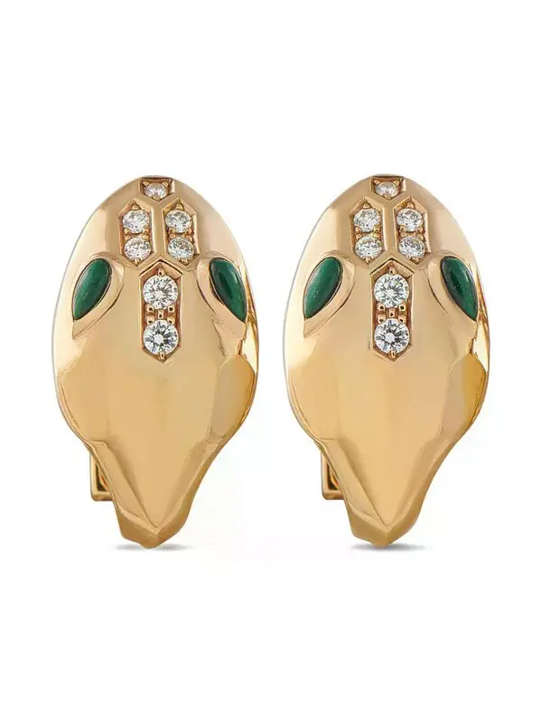 BVLGARI Serpenti Seduttori Diamond And Malachite Earrings - Gold