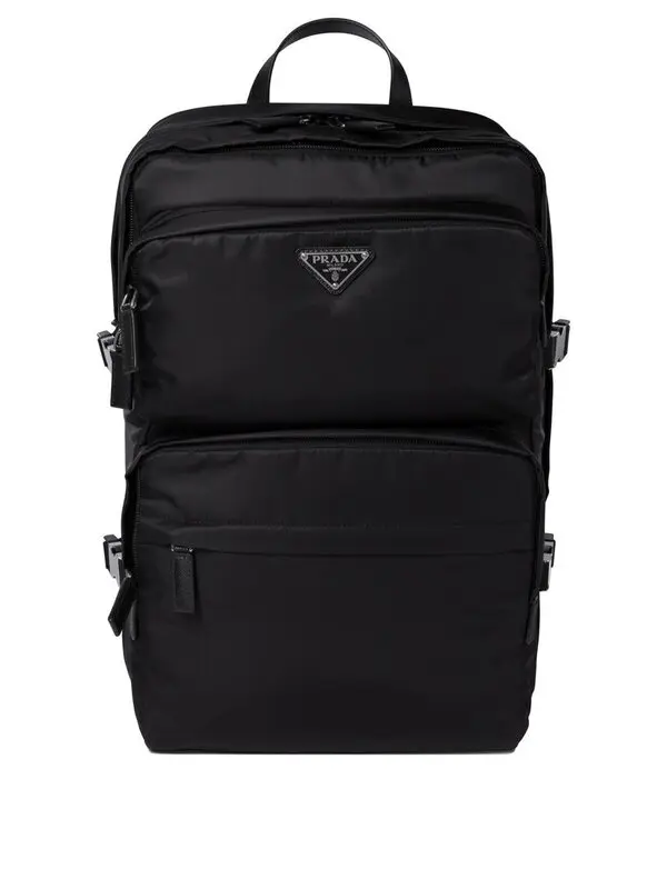 Prada Backpack In Re-nylon And Saffiano Leather - Black