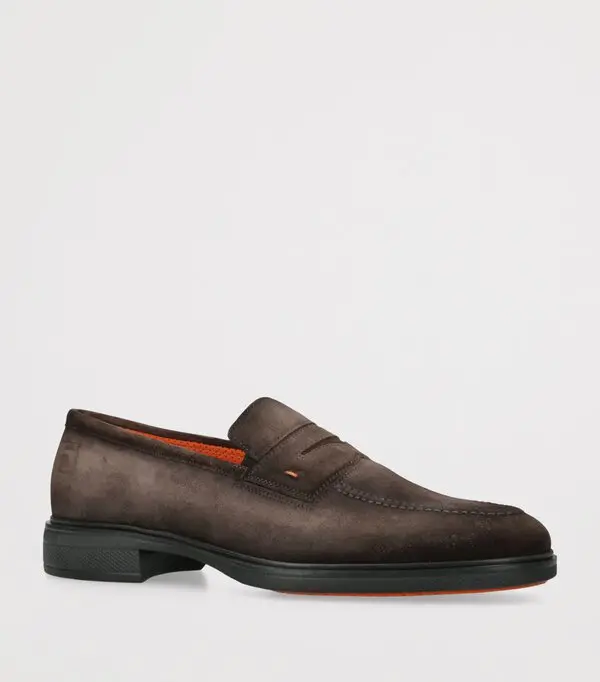 Santoni Suede Penny Loafers - Brown