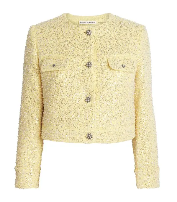 Alice + Olivia Tweed Embellished Lorie Jacket - Yellow