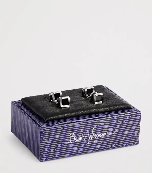 BABETTE WASSERMAN LONDON Rhodium-plated Celtic Onyx Cufflinks Set