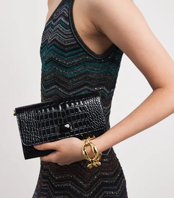 Jeffrey Levinson Leather Croc-embossed Clutch Bag - Navy