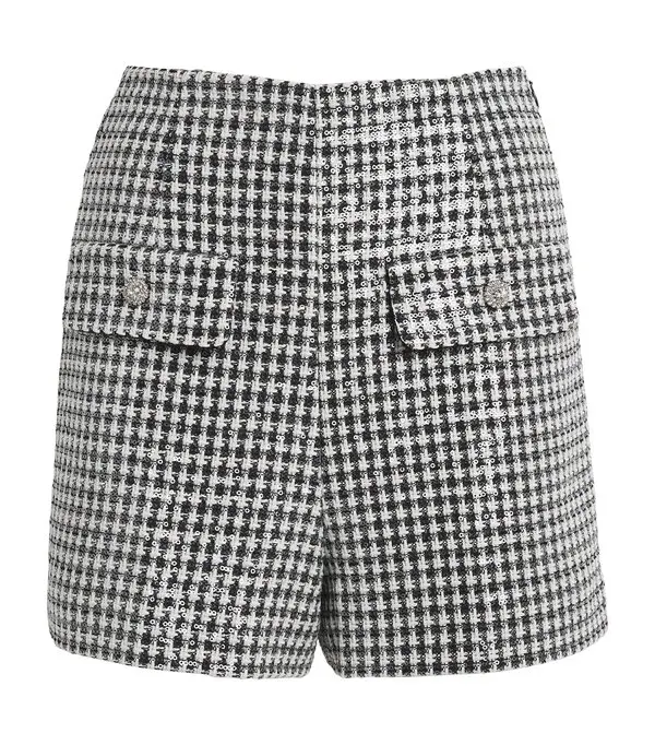 Sandro Tweed Houndstooth Sequined Shorts - Black