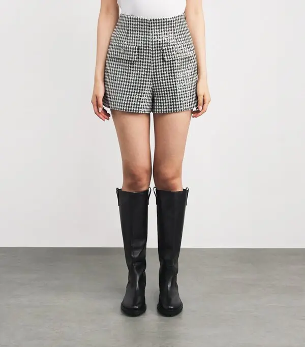 Sandro Tweed Houndstooth Sequined Shorts - Black