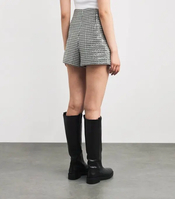 Sandro Tweed Houndstooth Sequined Shorts - Black