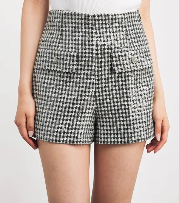 Sandro Tweed Houndstooth Sequined Shorts - Black