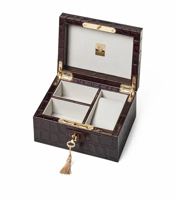 ASPINAL OF LONDON Leather Croc-embossed Watch And Cufflinks Box - Brown