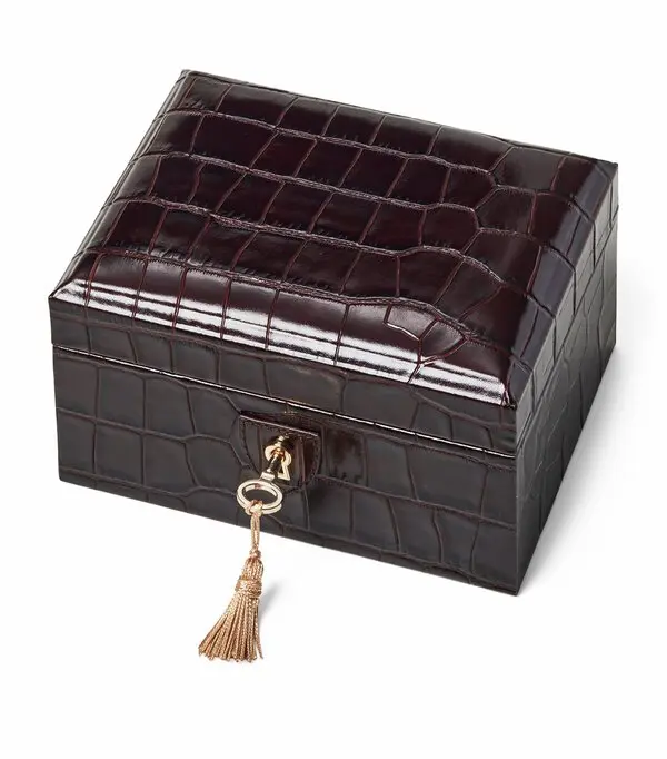 ASPINAL OF LONDON Leather Croc-embossed Watch And Cufflinks Box