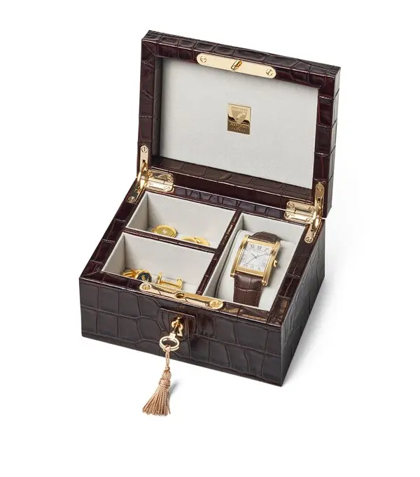 ASPINAL OF LONDON Leather Croc-embossed Watch And Cufflinks Box