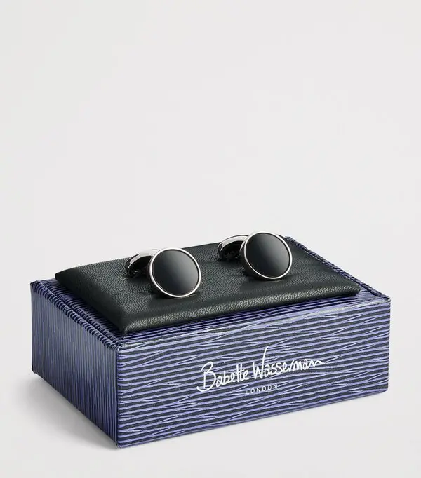 BABETTE WASSERMAN LONDON Rhodium-plated Deco Onyx Cufflinks