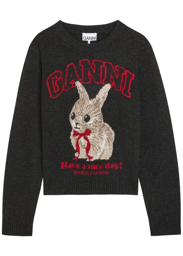 GANNI Logo-intarsia Wool-blend Jumper