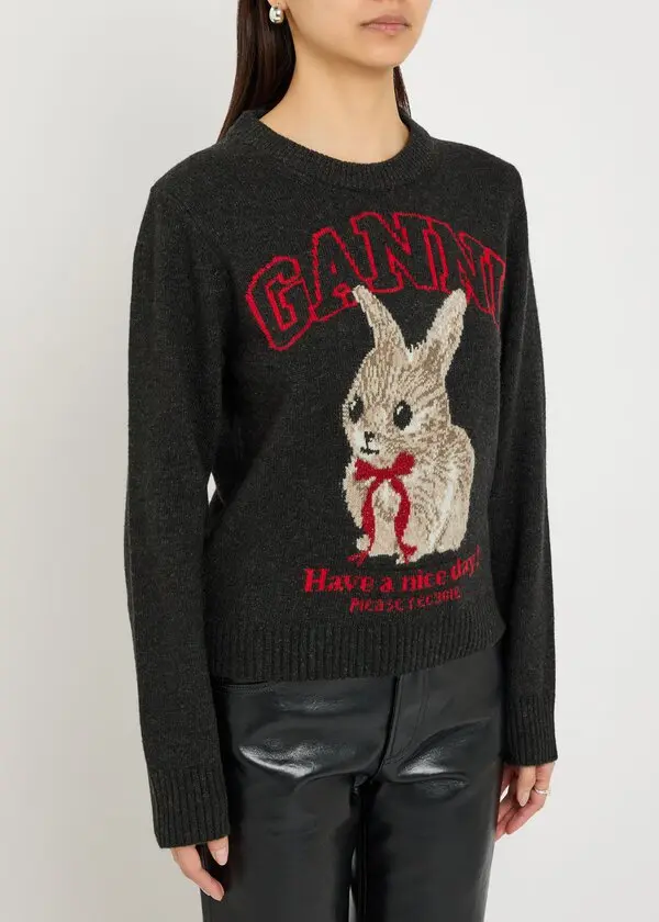 GANNI Logo-intarsia Wool-blend Jumper