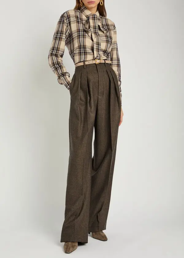 Saint Laurent Checked Tie-neck Cotton-blend Shirt