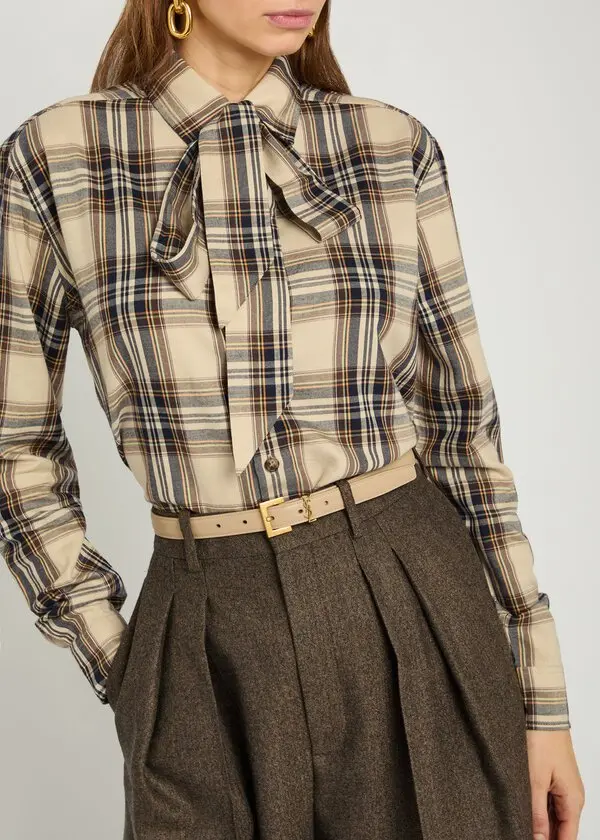 Saint Laurent Checked Tie-neck Cotton-blend Shirt