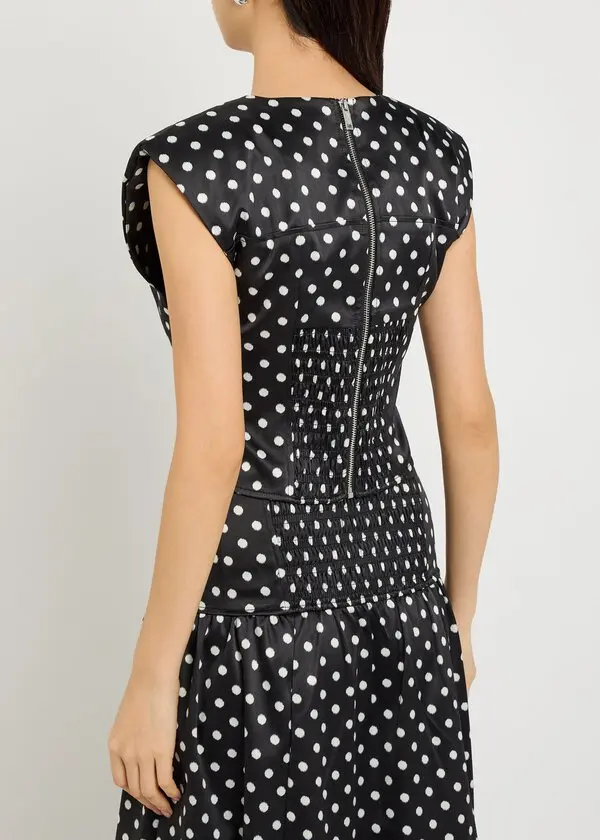 GANNI Polka-dot Corset-style Satin Top - Black
