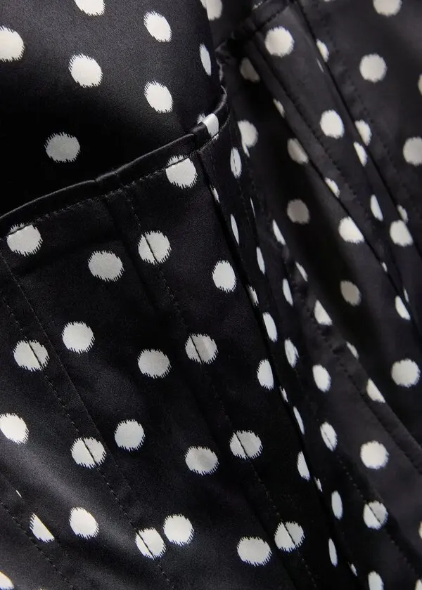 GANNI Polka-dot Corset-style Satin Top - Black