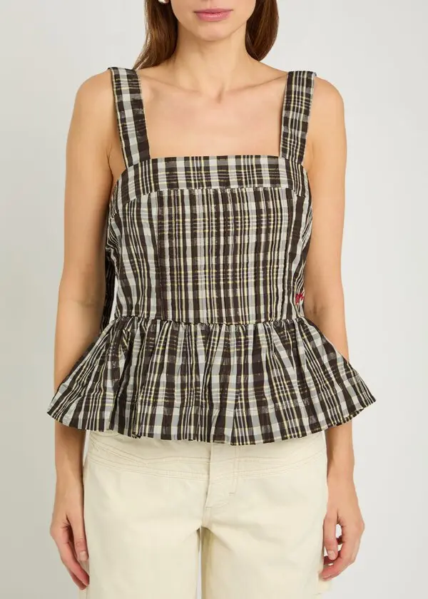 DAMSON MADDER Thalia Checked Pintucked Cami Top