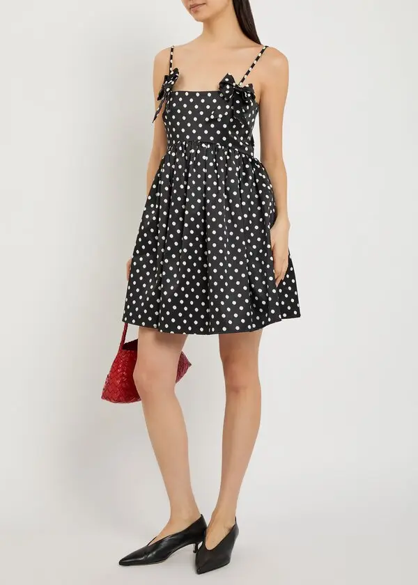 GANNI Polka-dot Stretch-satin Mini Dress