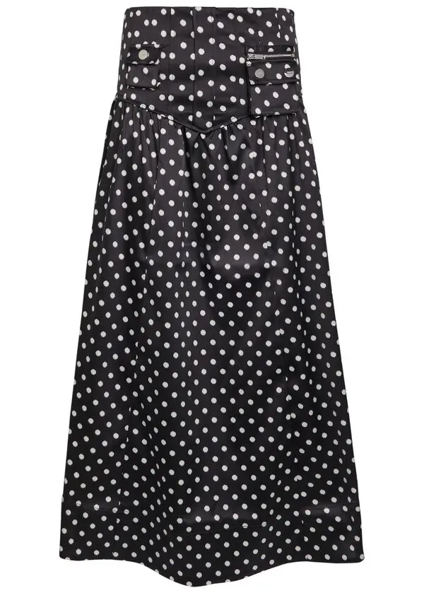 GANNI Polka Dot Satin Maxi Skirt
