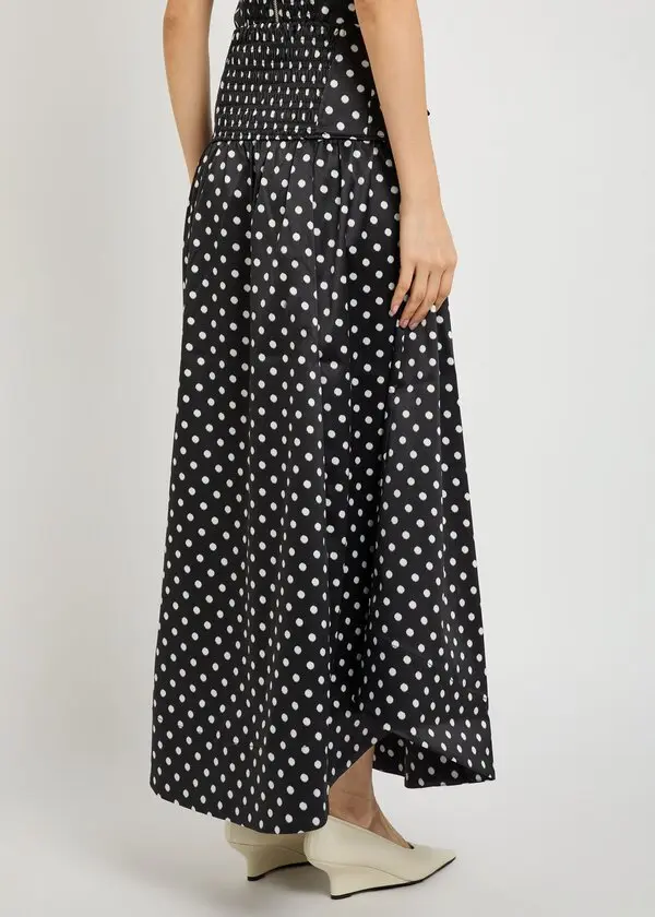 GANNI Polka Dot Satin Maxi Skirt