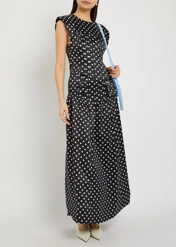GANNI Polka Dot Satin Maxi Skirt
