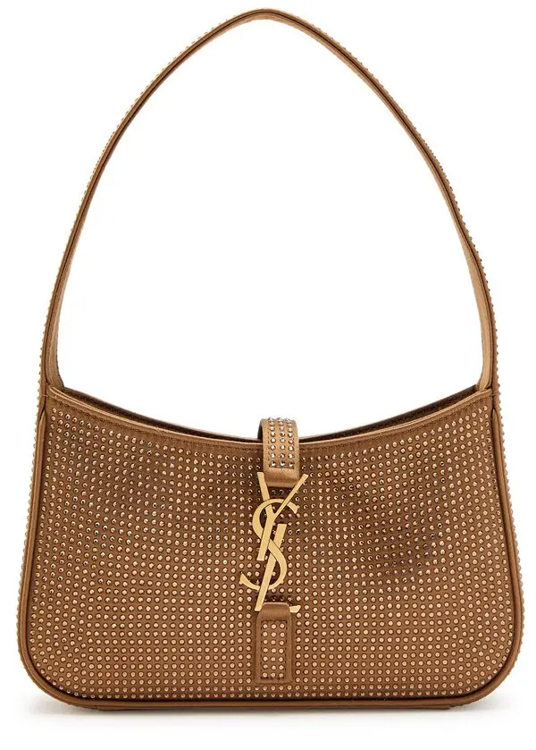 Saint Laurent Le 5 À 7 Mini Embellished Satin Top Handle Bag - Brown