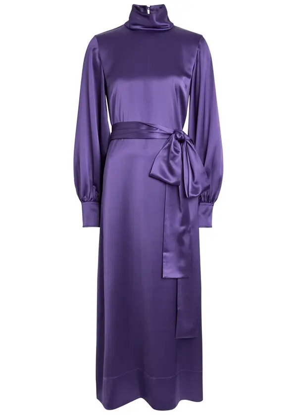 JOSEPH Cels Belted Satin Midi Dress