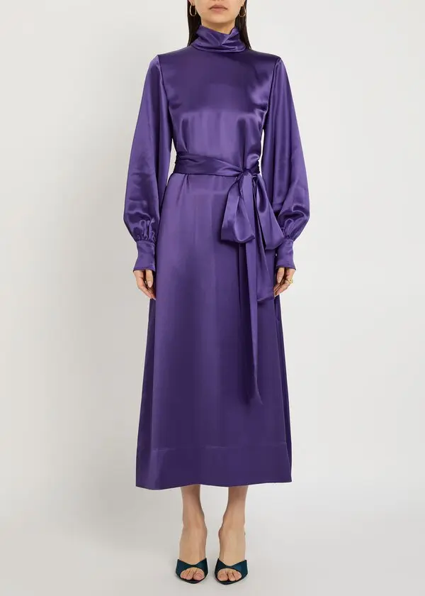 JOSEPH Cels Belted Satin Midi Dress