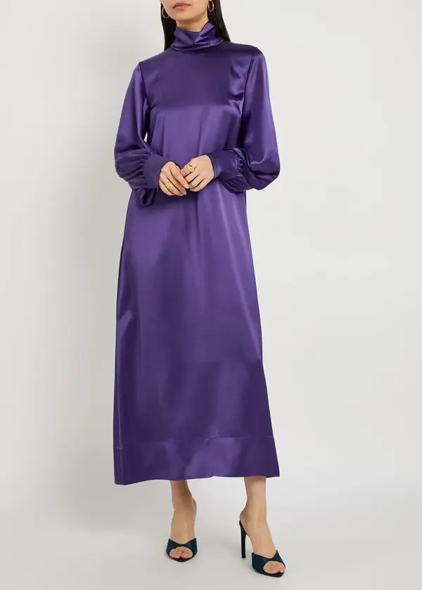 JOSEPH Cels Belted Satin Midi Dress