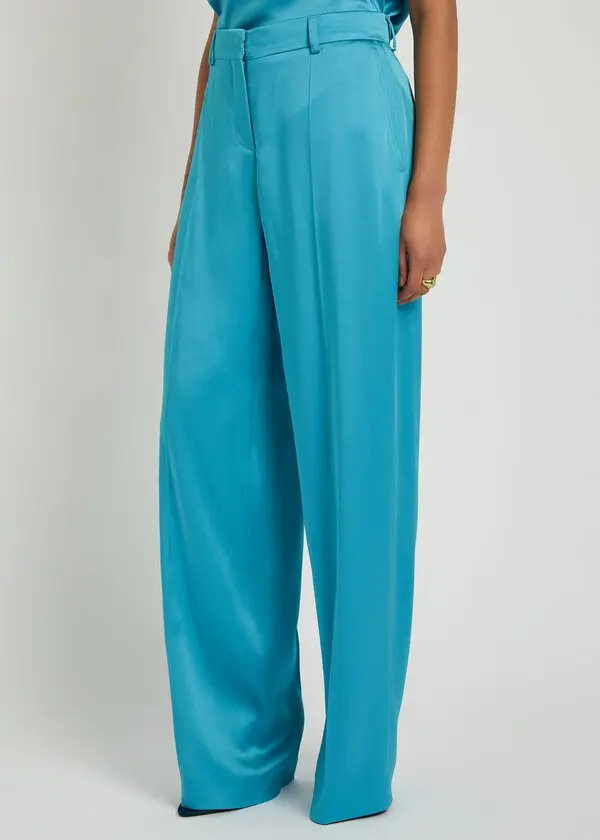 Stella McCartney Wide-leg Satin Trousers - Blue