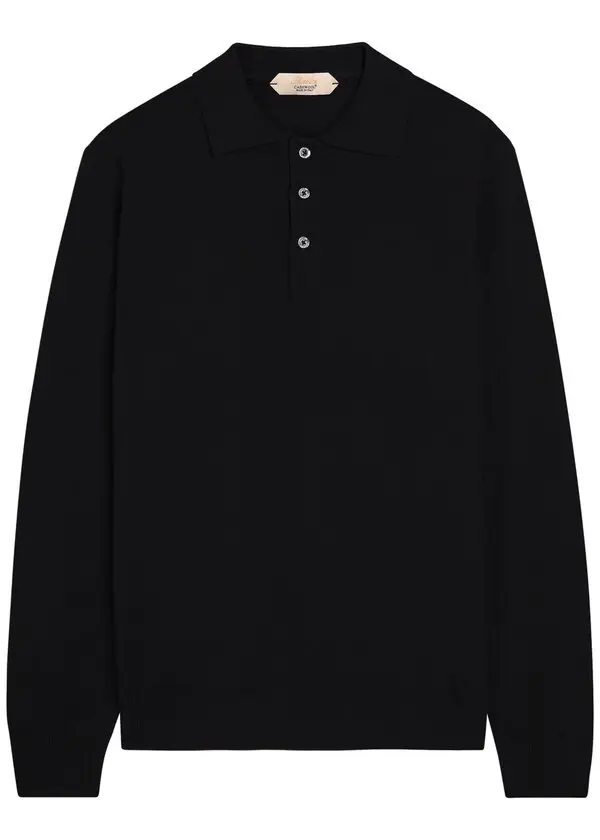 AURELIEN Wool Polo Shirt - Black