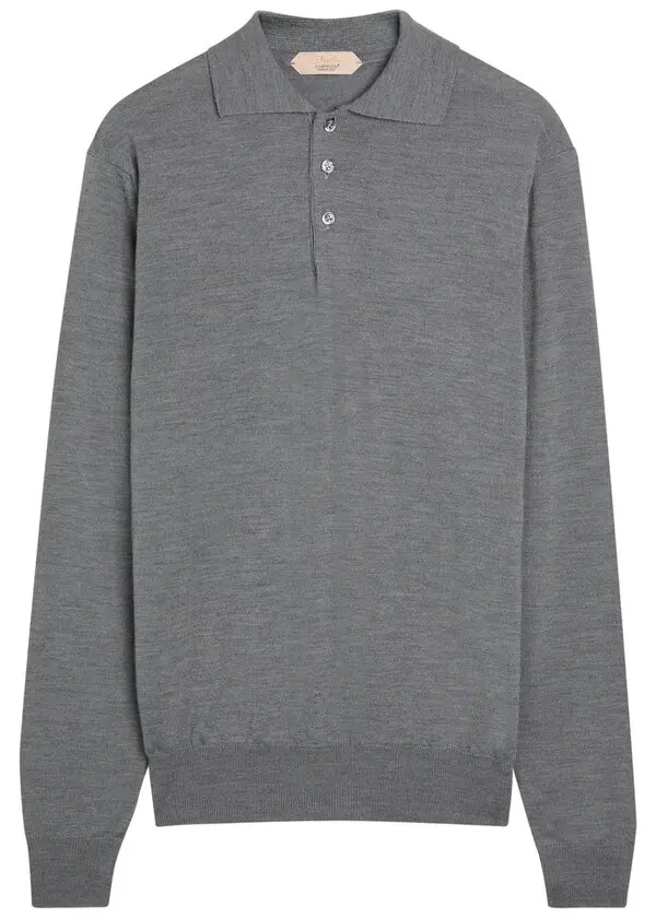AURELIEN Wool Polo Shirt - Grey