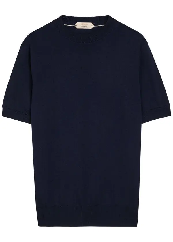 AURELIEN Knit Merino Wool T-shirt - Navy