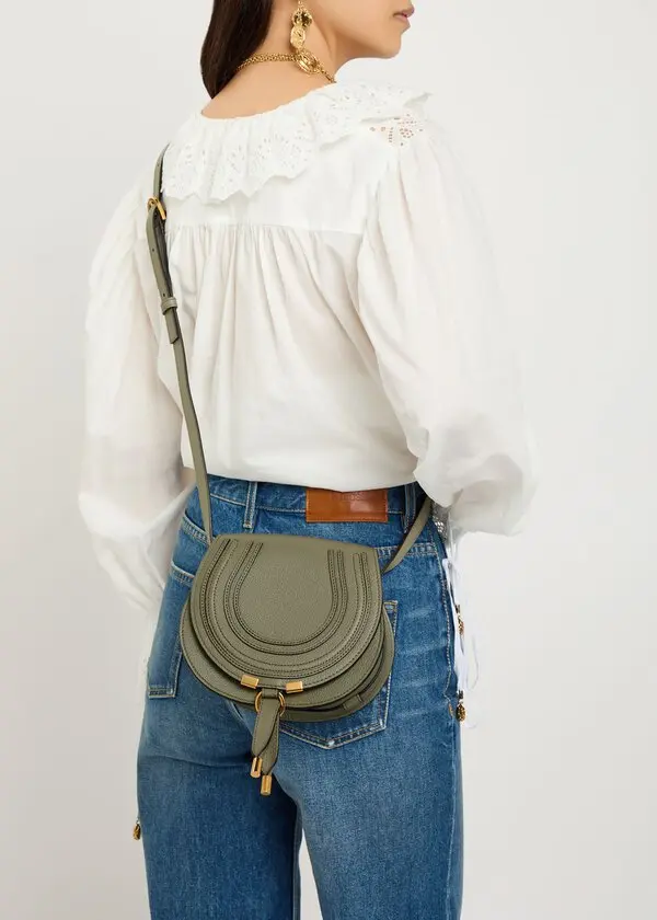 Chloé Marcie Small Grained Leather Saddle Bag - Green