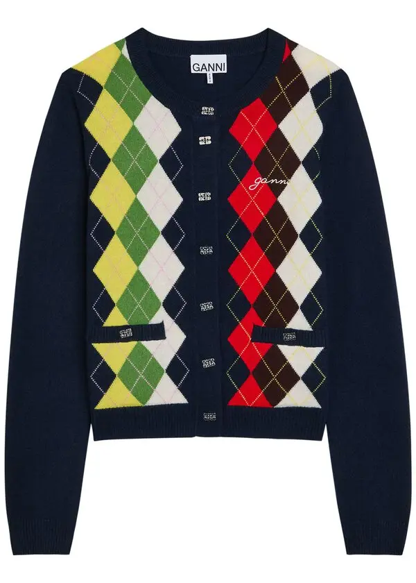 GANNI Argyle Wool And Cashmere-blend Cardigan - Multicoloured