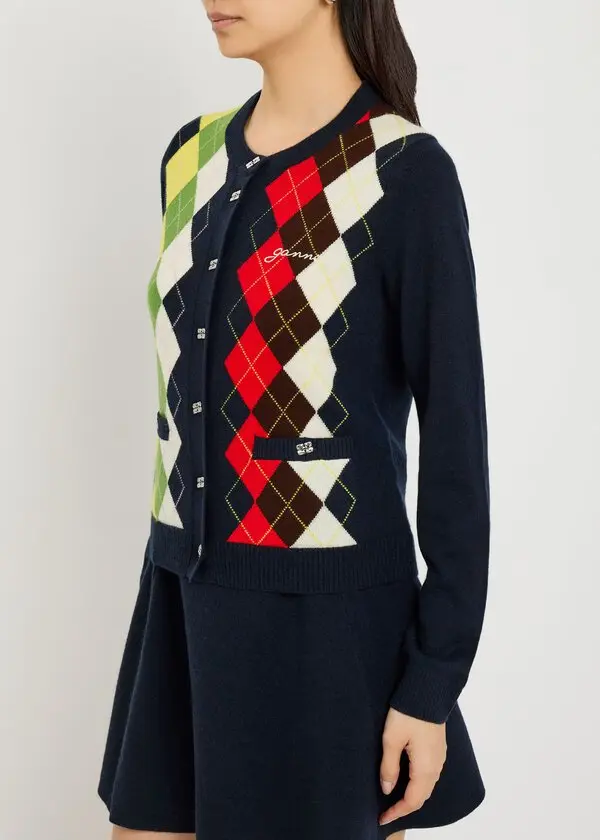 GANNI Argyle Wool And Cashmere-blend Cardigan - Multicoloured