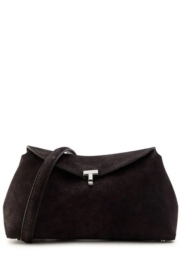 TOTEME T-lock Suede Clutch - Dark Brown