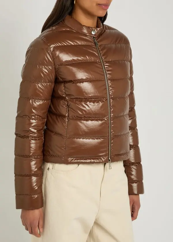 Moncler Padded Glossed Shell Jacket - Brown