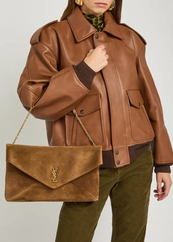 Saint Laurent Envelope Suede Pouch - Brown