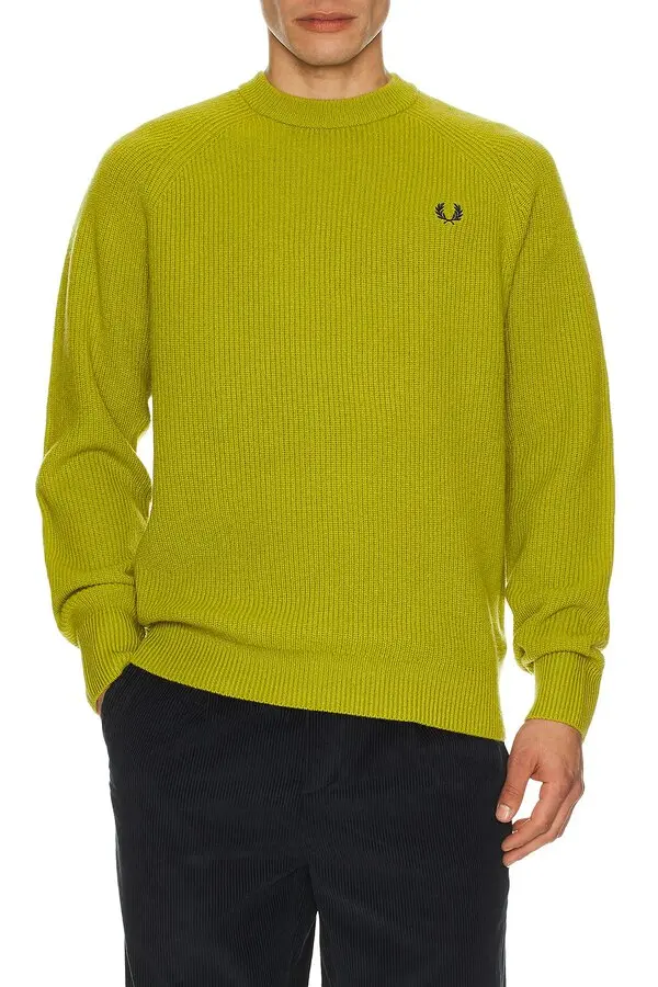 Fred Perry Lambswool Raglan Jumper - Tennis Ball Yellow