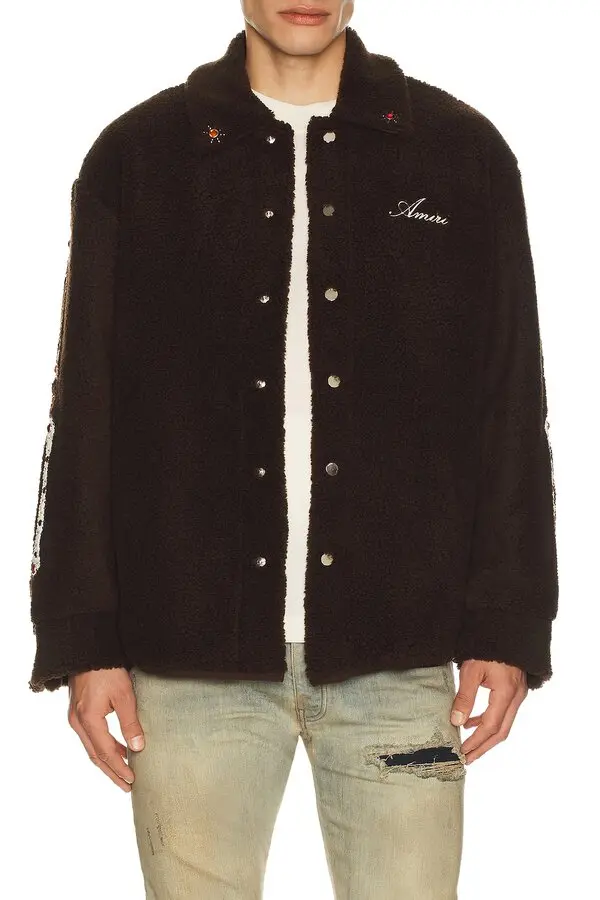 Amiri Bones Studded Overshirt In Brown