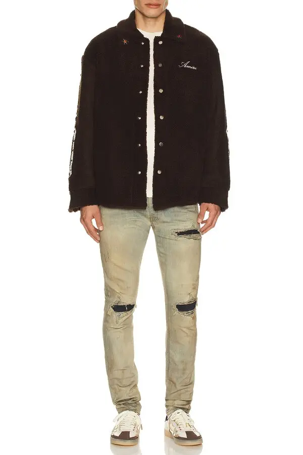 Amiri Bones Studded Overshirt In Brown