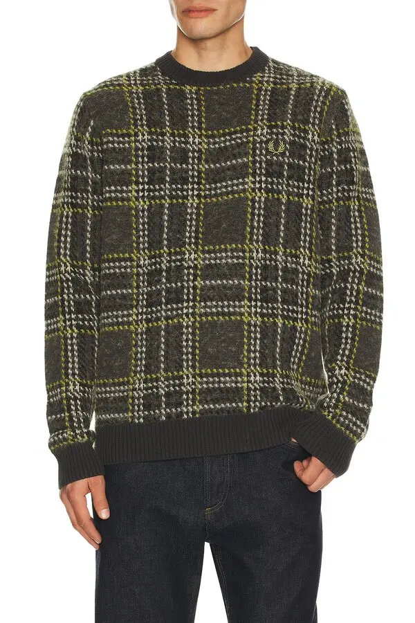 Fred Perry Brushed Tartan Jumper - Anchor Grey