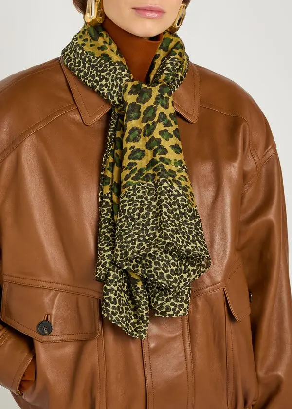 Saint Laurent Leopard-print Silk Scarf - Multicoloured