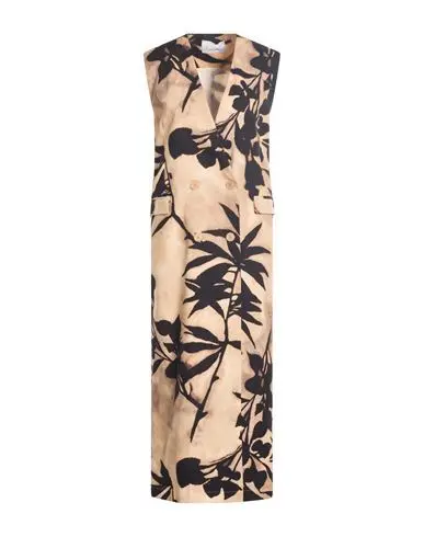 KAOS Sleeveless V-neck Midi Dress With Floral Print - Sand
