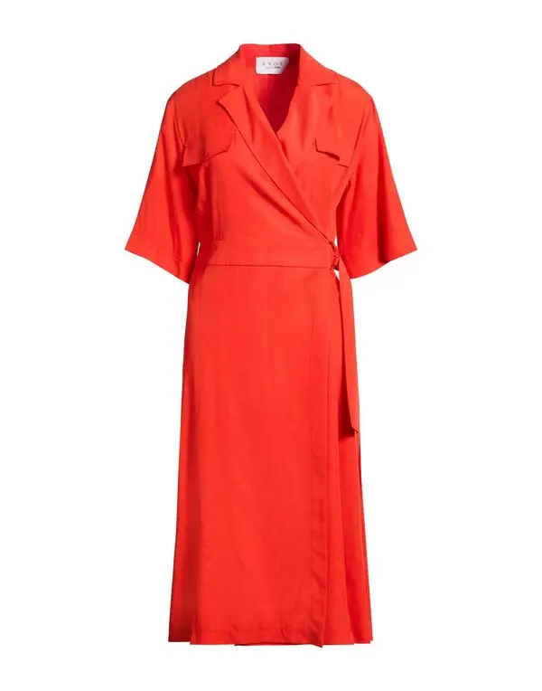 knee length dresses for ladies Tomato Red Linen Pocket Dress/Duster XS-M main image 1