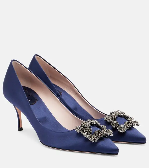 ROGER VIVIER Efflorescence 65 Embellished Satin Pumps - Blue